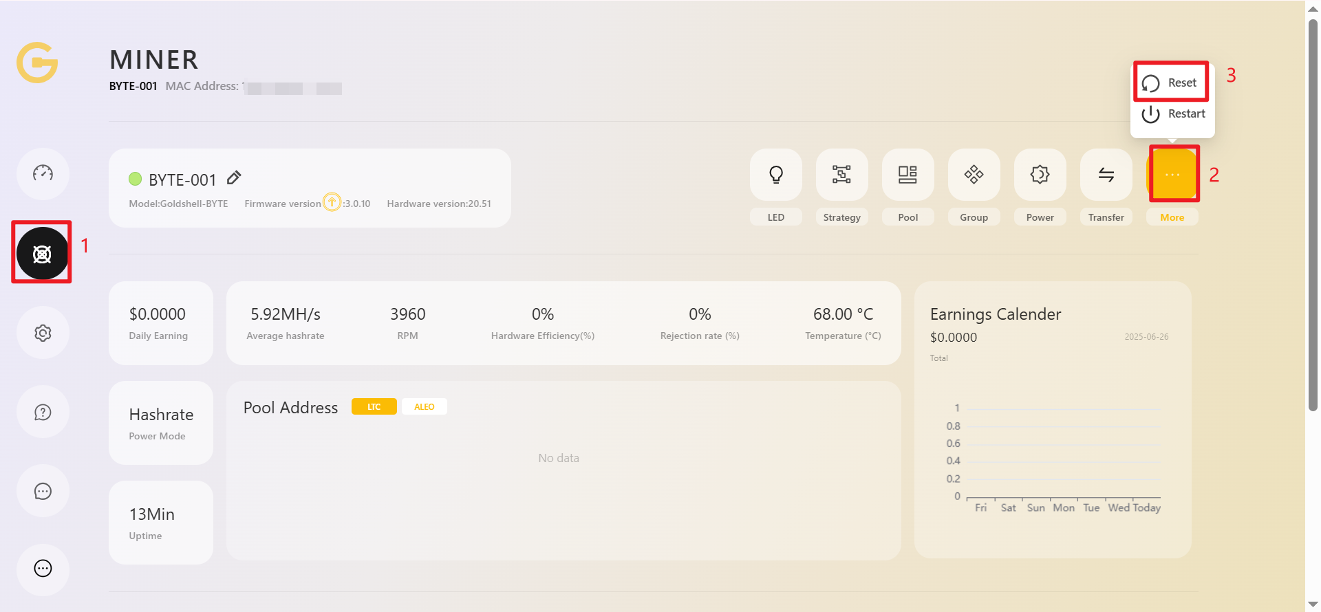 How to reset the miner – goldshellminer